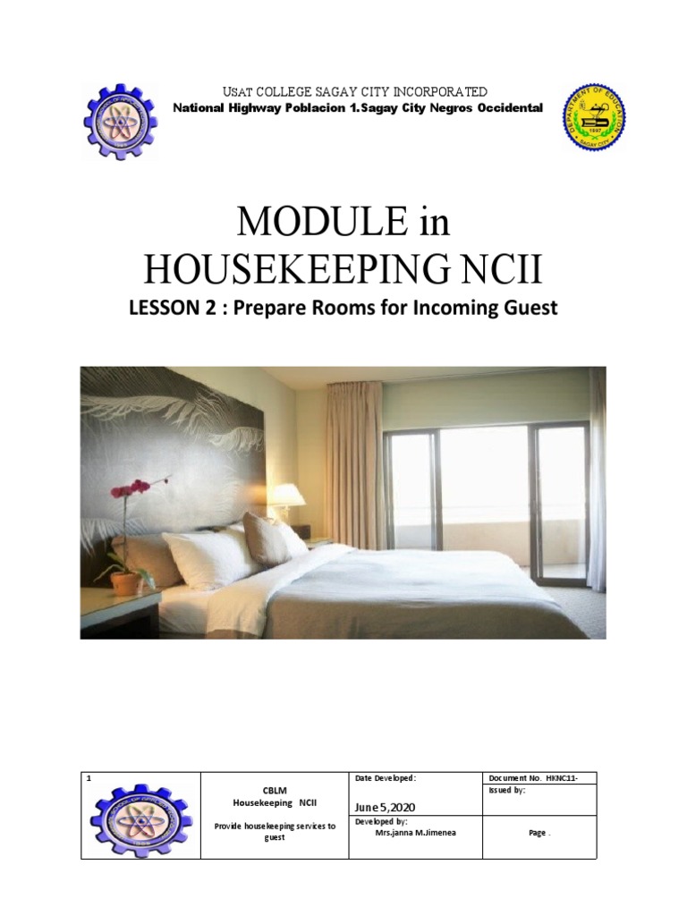 Module in Housekeeping Ncii: LESSON 2: Prepare Rooms For Incoming Guest | PDF | Housekeeping ...