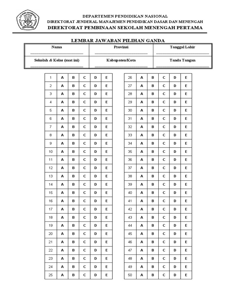 Lembar Jawaban PILIHAN GANDA | PDF | Metode & Bahan Ajar