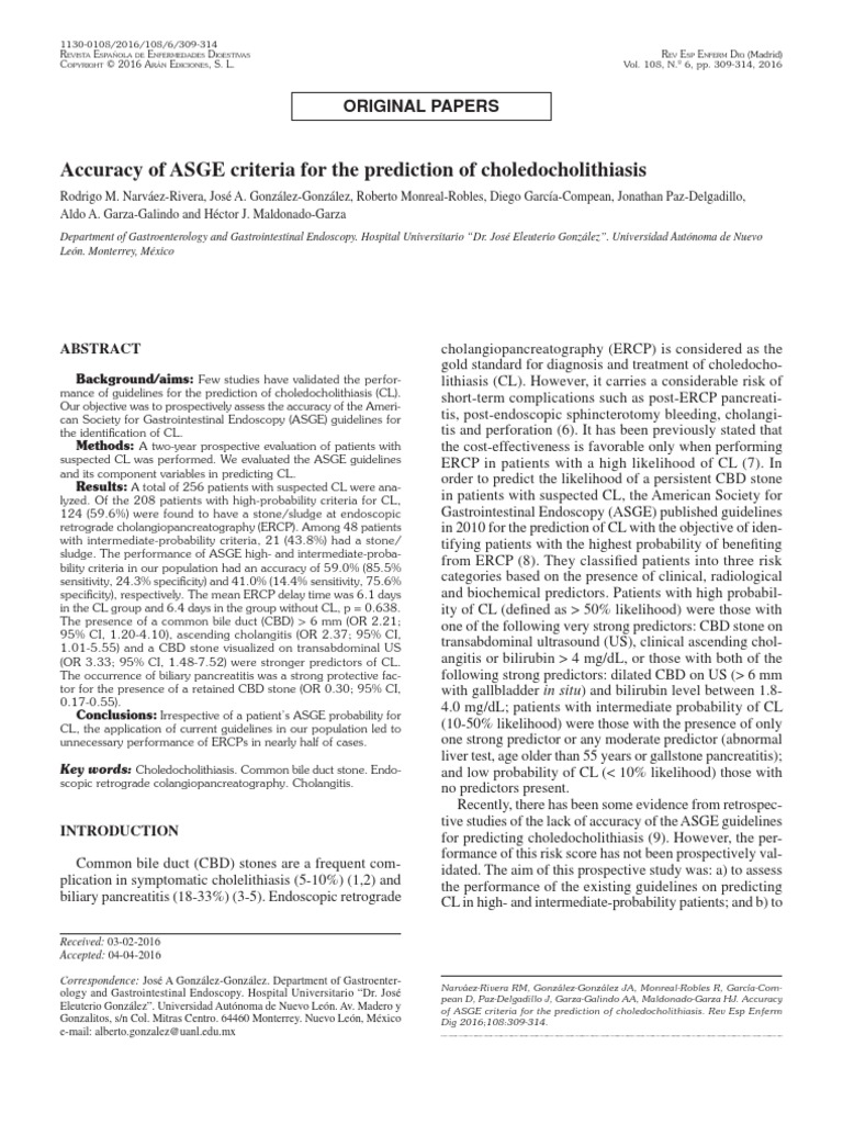 Accuracy of ASGE Criteria For The Prediction of Choledocholithiasis ...