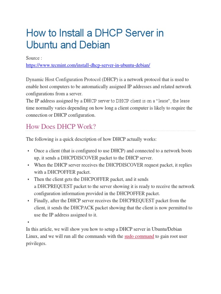 How To Install A DHCP Server in Ubuntu and Debian | PDF | Network Layer ...