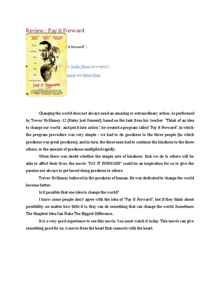 Pay It Forward: A Movie Review | PDF | Career & Growth