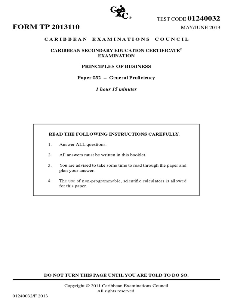 CSEC POB June 2013 P032 | PDF | Income Statement | Marketing