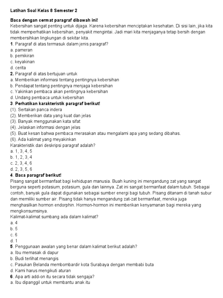 Latihan Soal Kelas 8 Semester 2 BAHASA INDONESIA | PDF