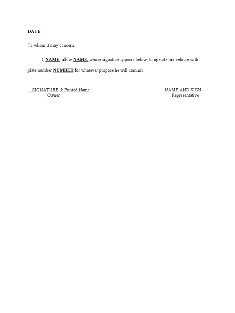 Vehicle Authorization Letter Template | PDF