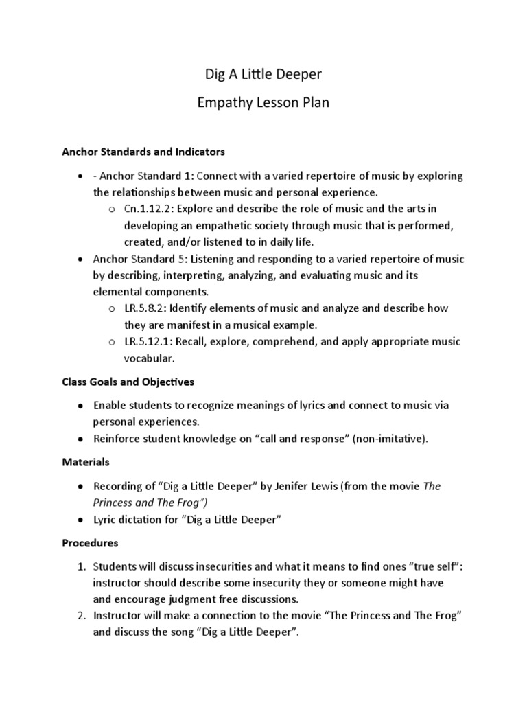 Dig A Little Deeper Empathy Lesson Plan | Download Free PDF | Jazz ...
