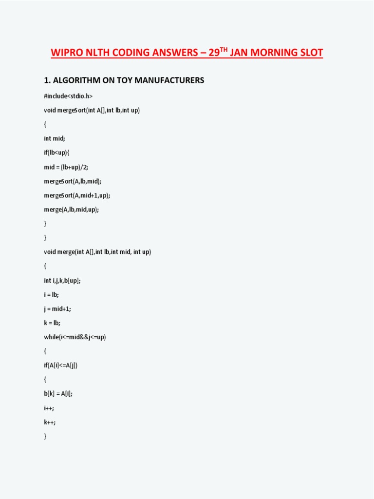 Wipro Nlth Coding Answers 29th Jan Morning Slot Pdf 