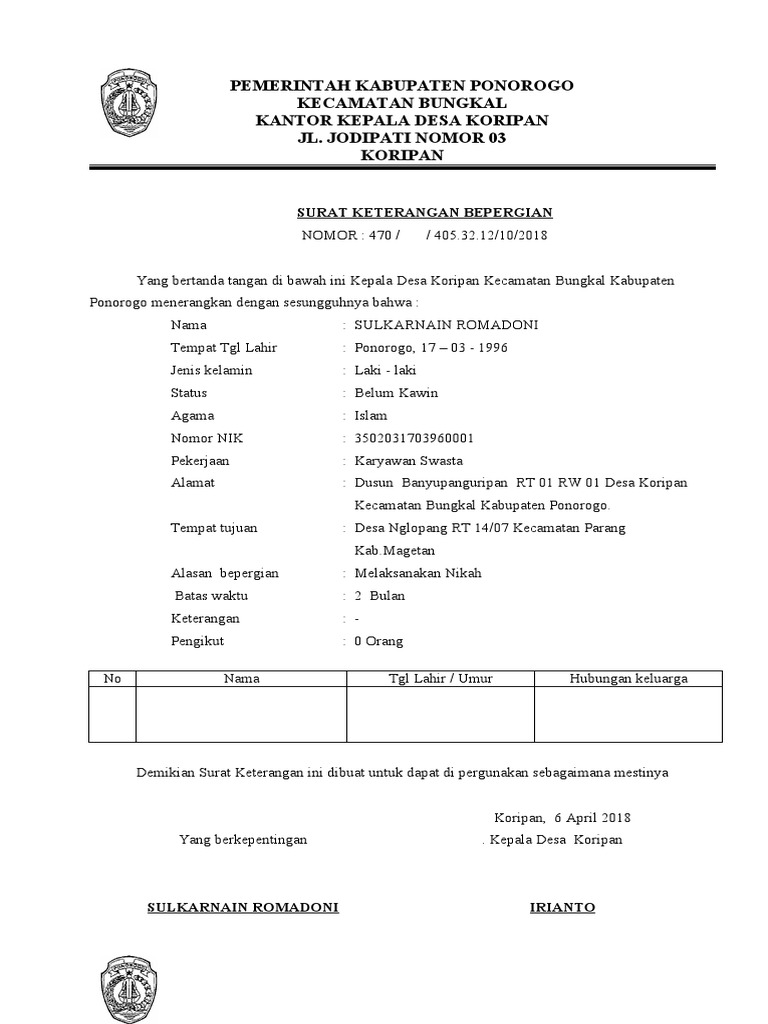 Keterangan Bepergian | PDF