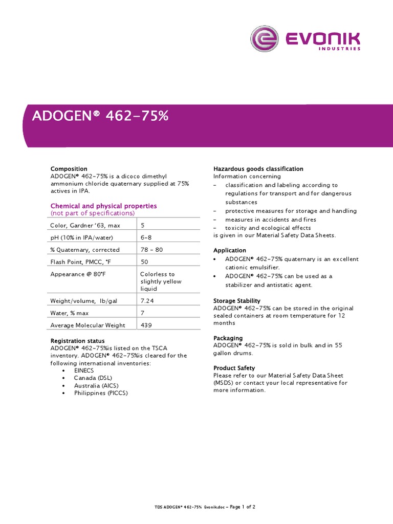 ADOGEN® 462-75%: Chemical and Physical Properties (Not Part of ...