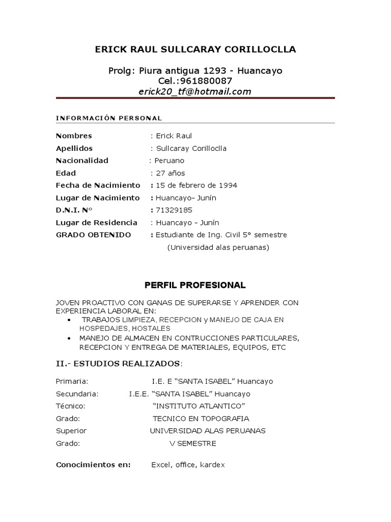 Erick-Cv COMPLETO | PDF