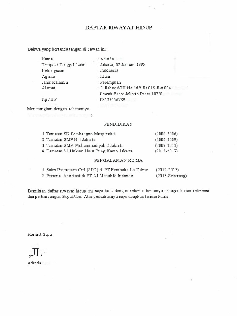 CV Adinda (Indo) | PDF