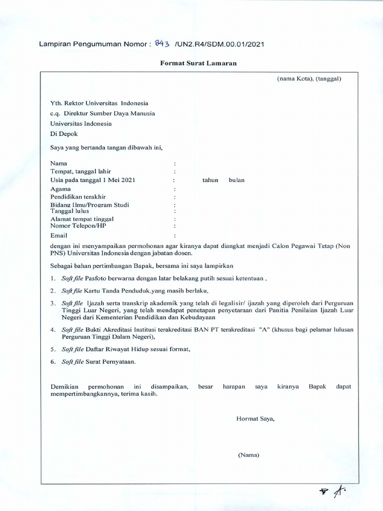Surat Lamaran UI | PDF