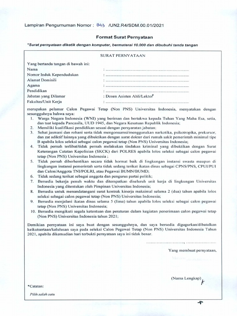 Surat Pernyataan UI | PDF