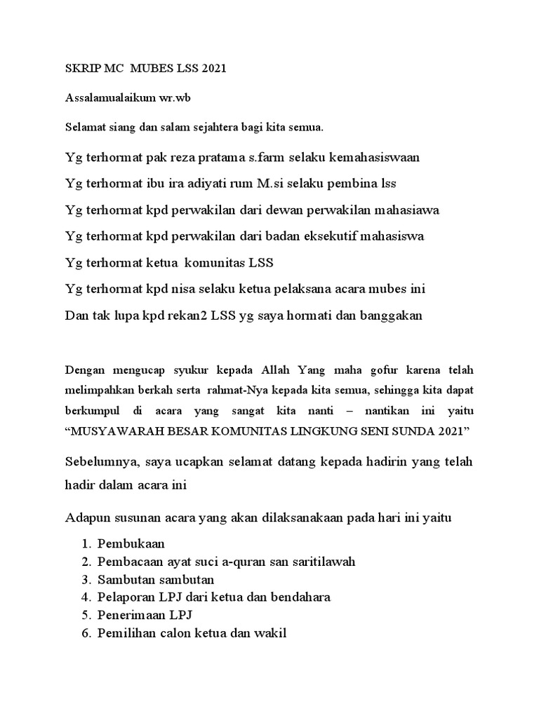Skrip MC Mubes Lss 2021 | PDF