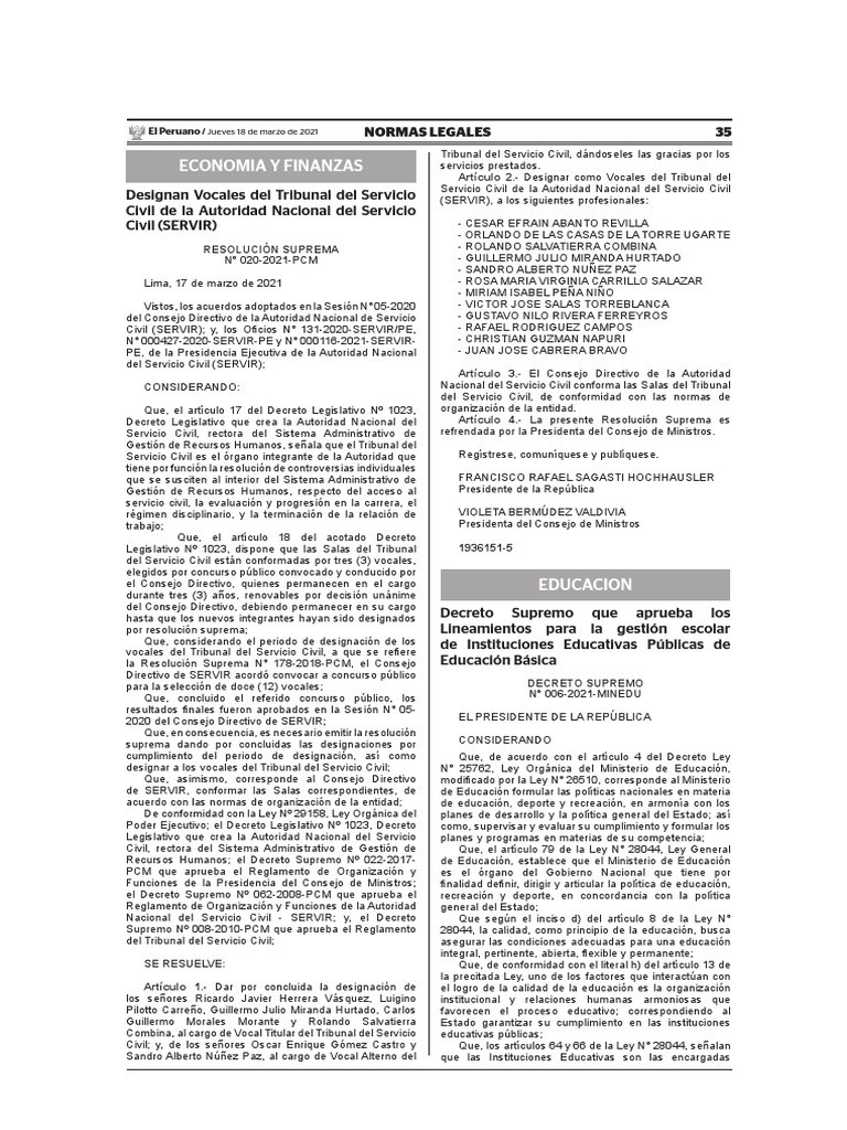 DS #006-2021-MINEDU-comisiones Gestion Escolar | PDF | Institución ...