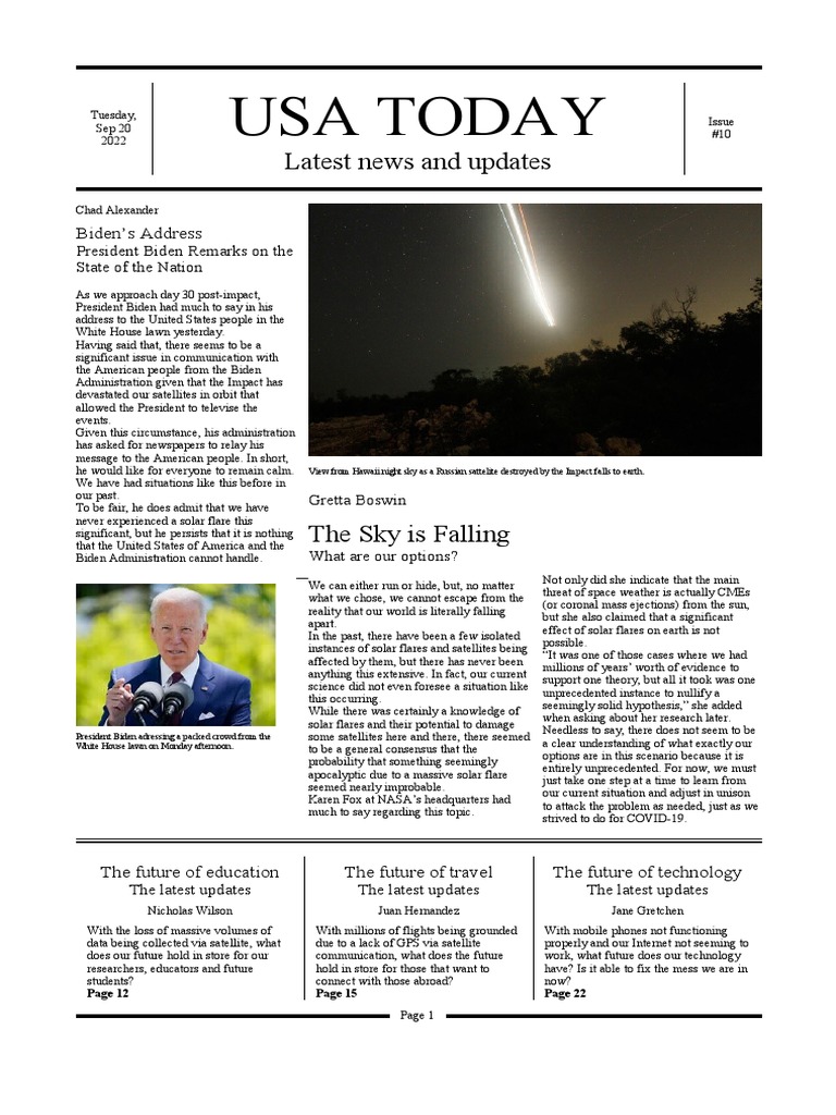 Hon Final Project - Newspaper | PDF | Satellite | Solar Flare