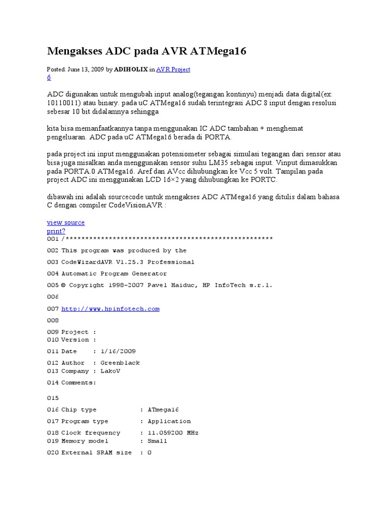 ADC ATMega 16 | PDF | Pengubah Analog ke Digital | Sirkuit Elektronik