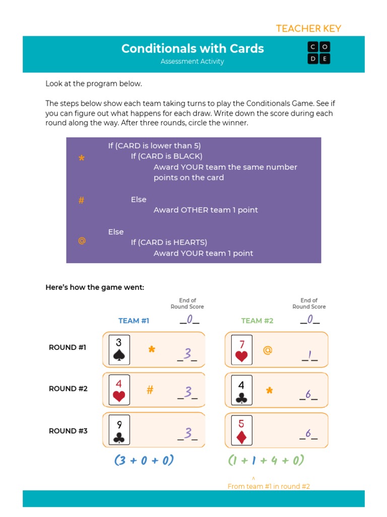 Conditionals With Cards Assessment Key | PDF