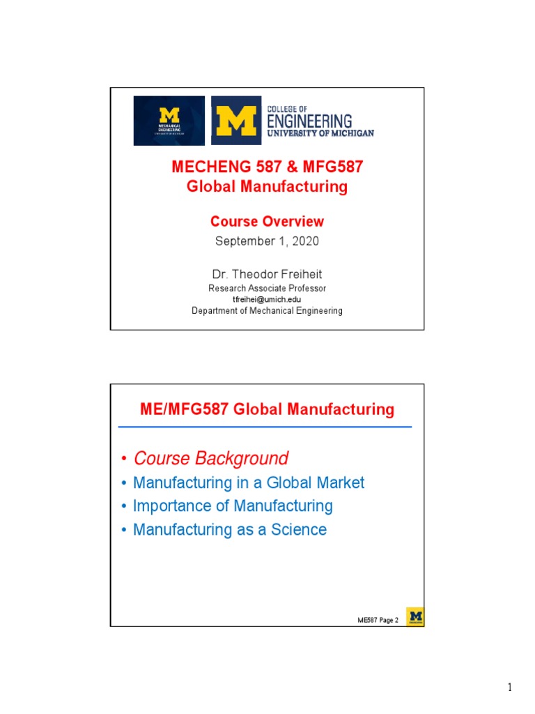 MECHENG 587 & MFG587 Global Manufacturing: - Course Background | PDF ...