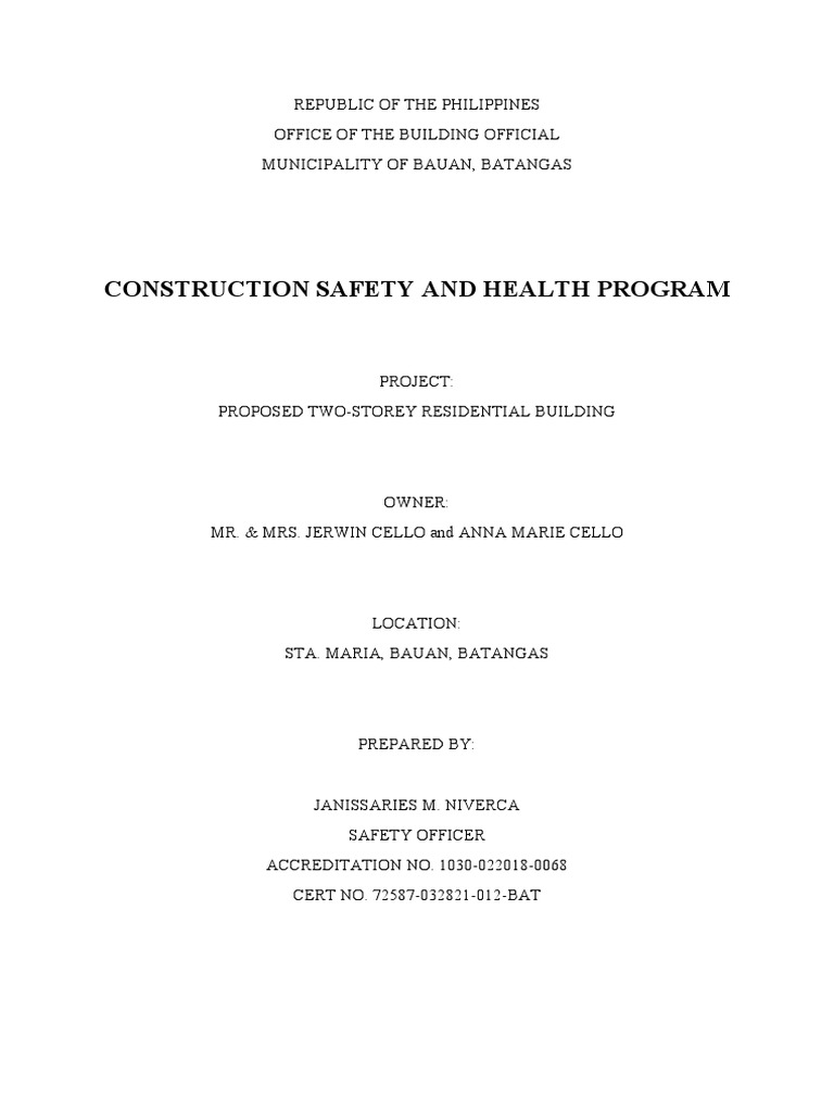 Construction Safety and Health Program | Download Free PDF ...