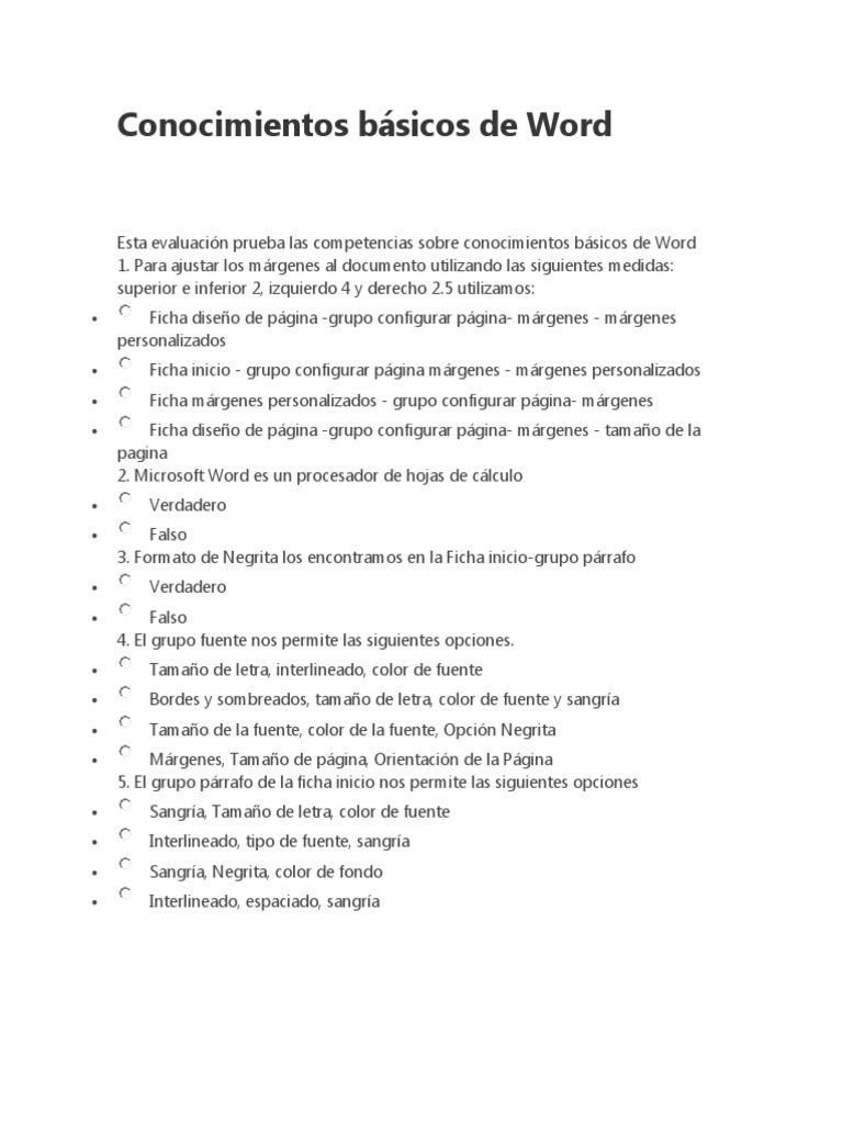 Conocimientos Básicos de Word TEST | PDF