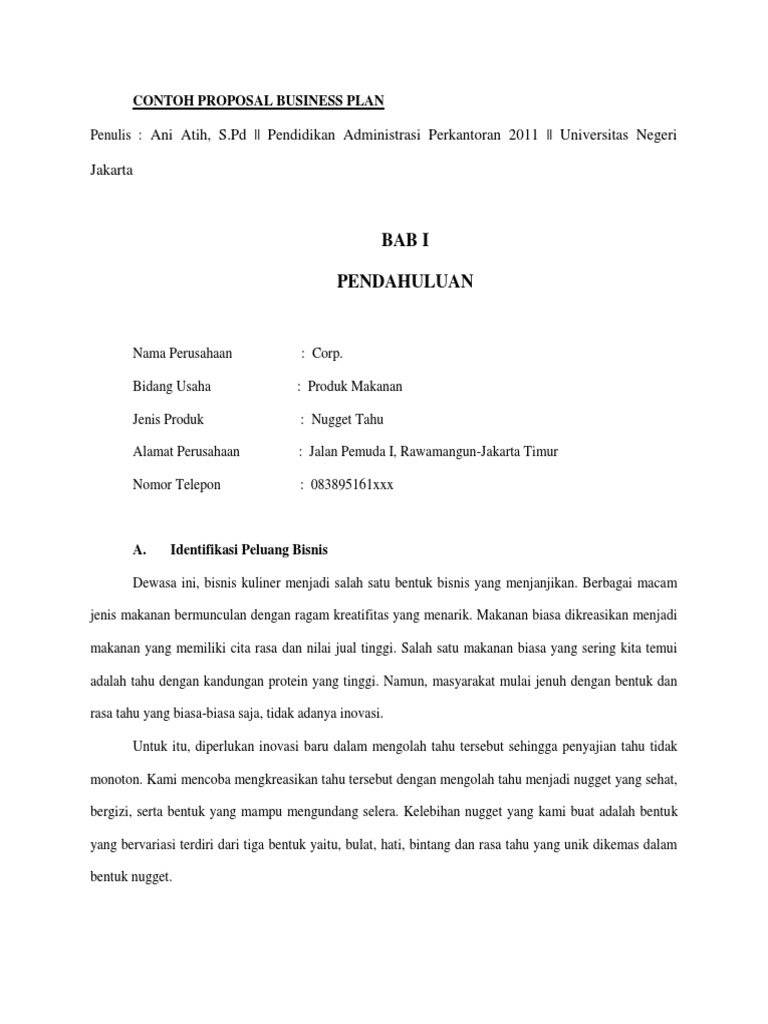 Contoh Proposal Business Plan Pdf