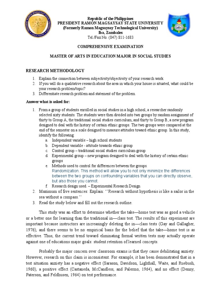 Research Methodology Core Subject Maed Social Studies | PDF | Test ...