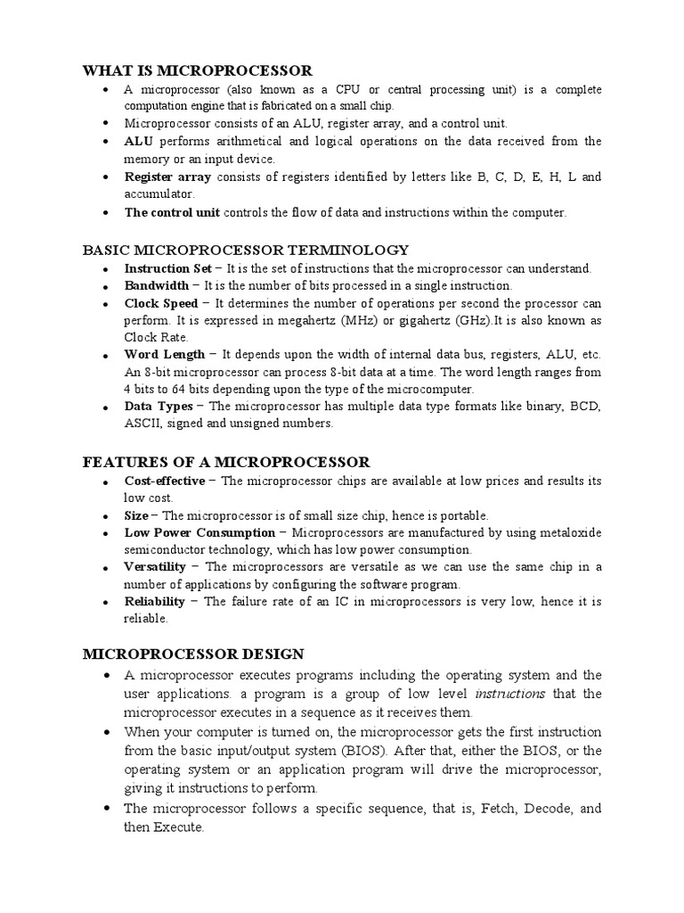 Understanding Microprocessors: Key Concepts | PDF | Central Processing ...