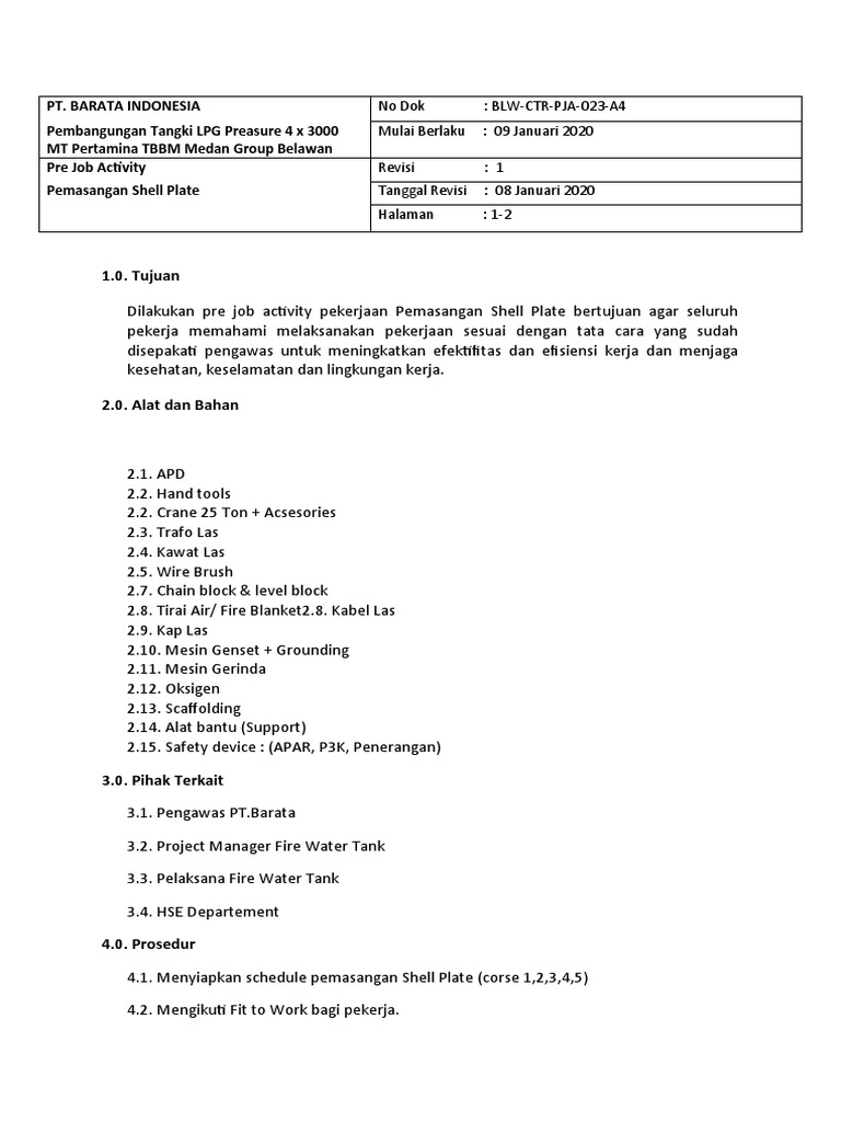 Pemasangan Shell Plate Tangki LPG | PDF | Griya & Taman