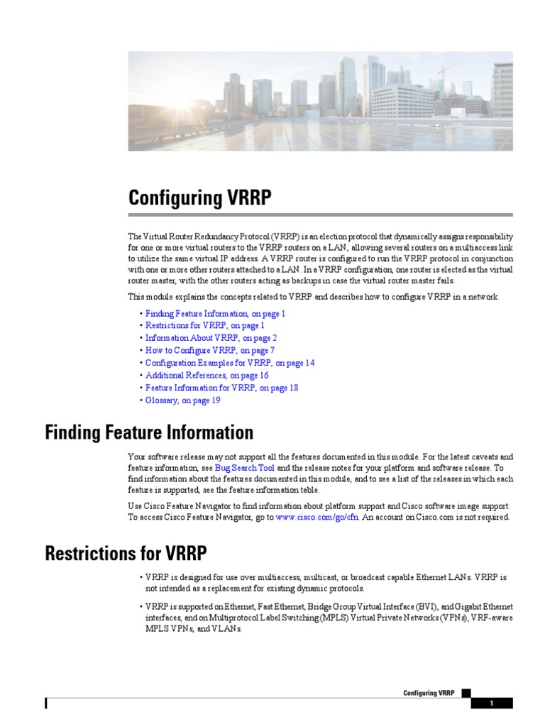 Configuring VRRP: Finding Feature Information | PDF | Router (Computing) | Wide Area Network