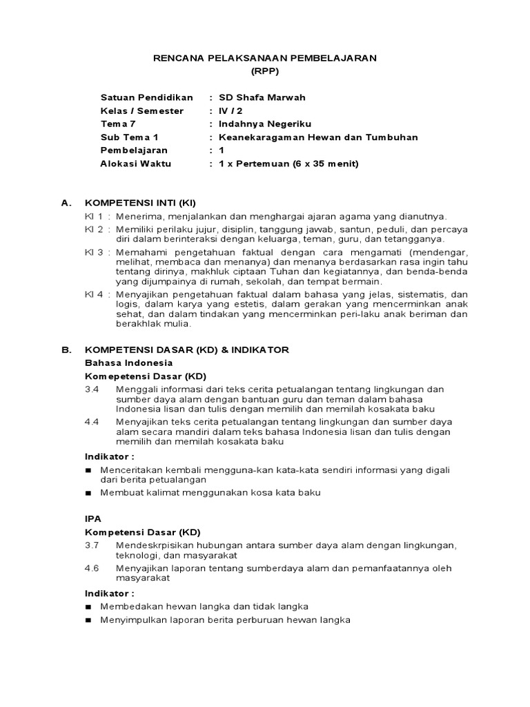 RPP SD KELAS 4 SEMESTER 2 - Indahnya Negeriku | PDF