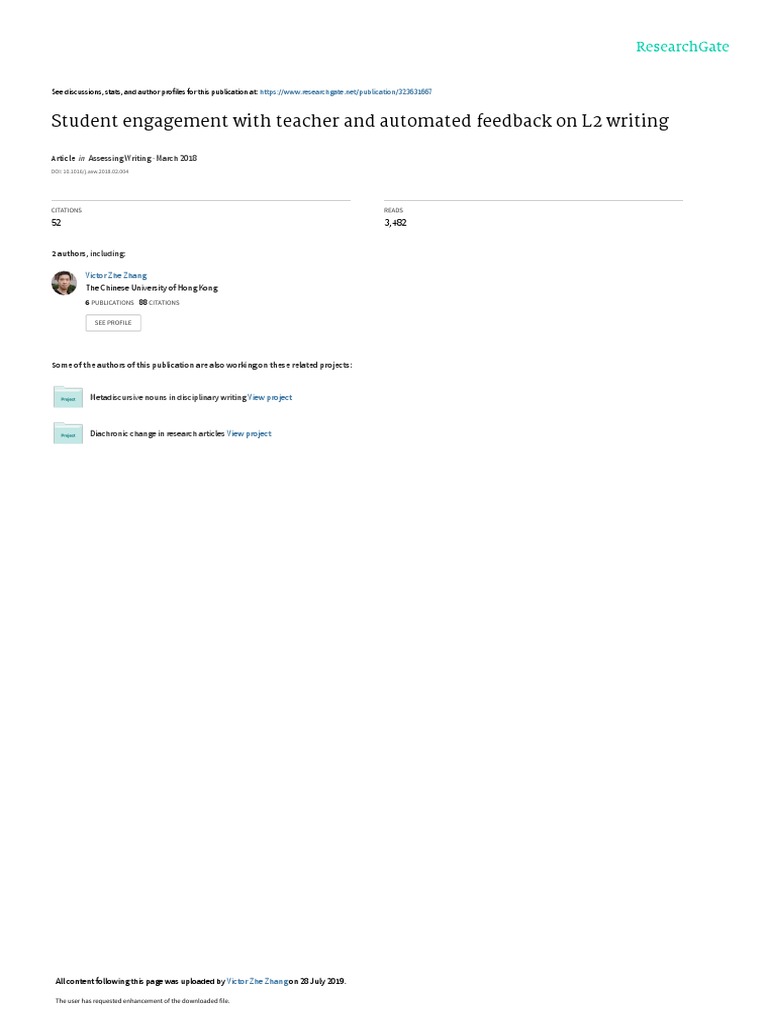 Student Engagement With Teacher and Automated Feedback On L2 Writing ...