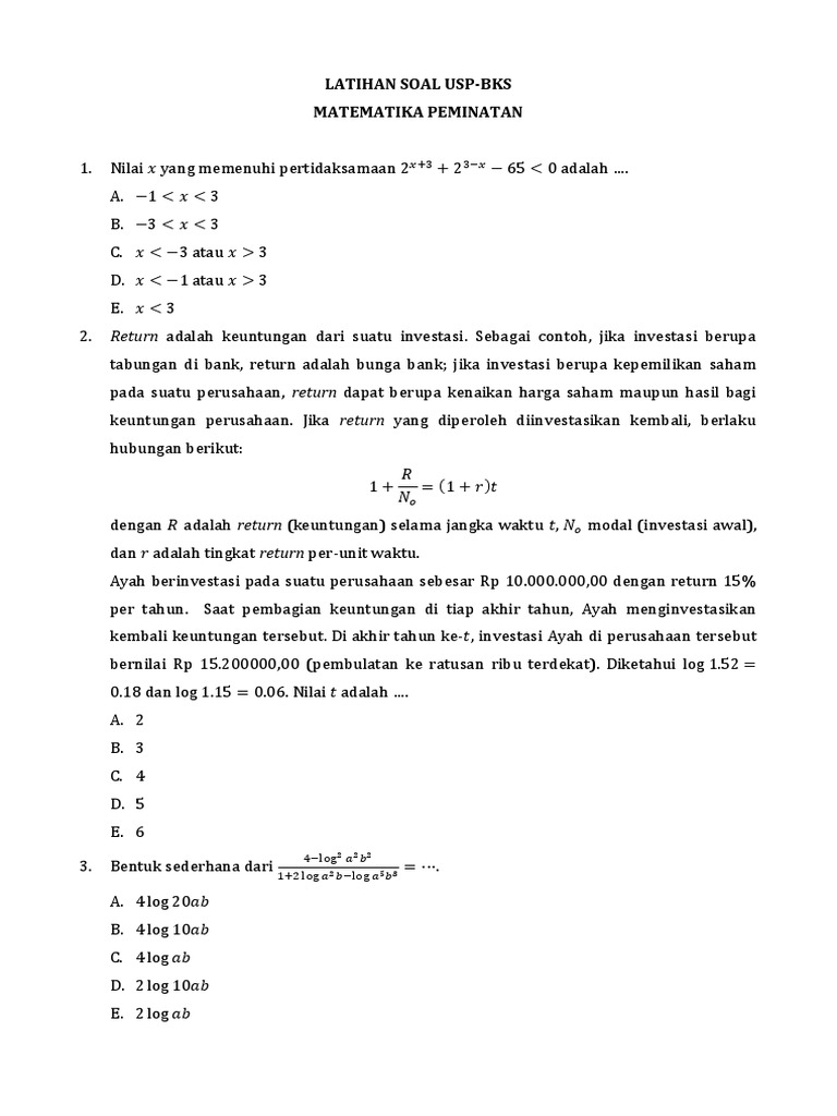 Latihan Soal USP Matematika Peminatan | PDF