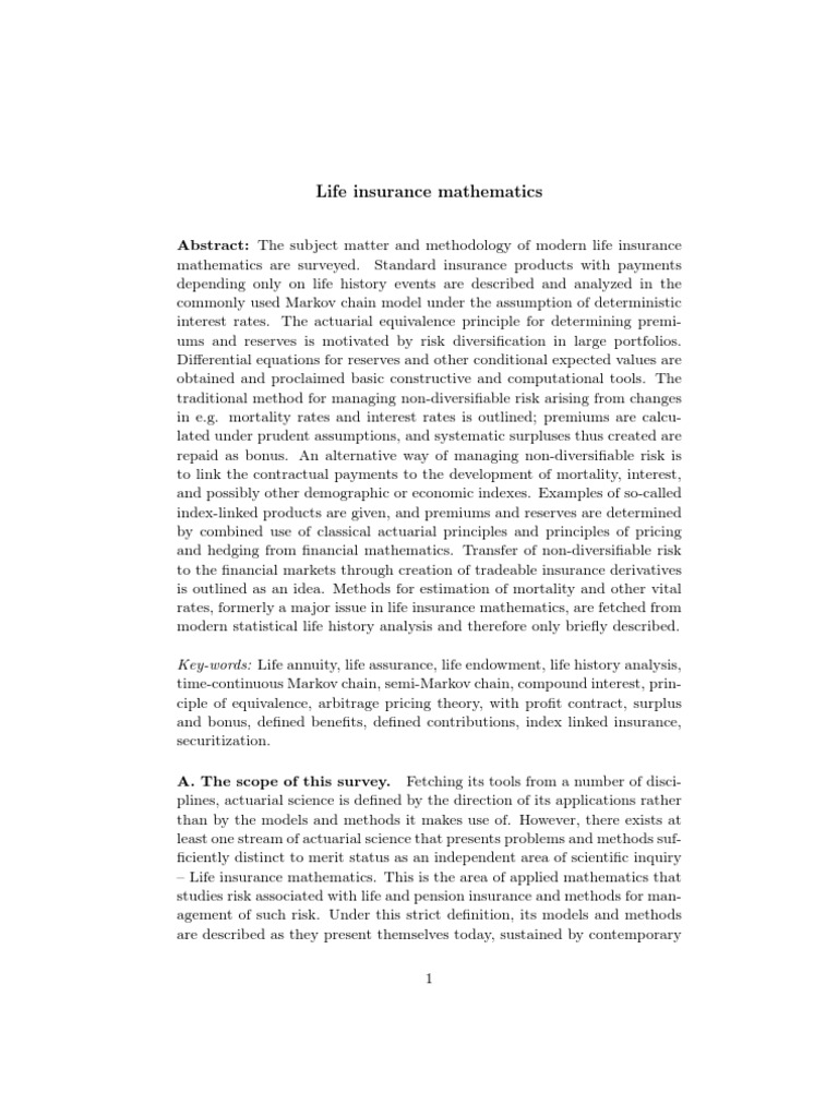 Life Insurance Mathematics | PDF | Actuarial Science | Insurance
