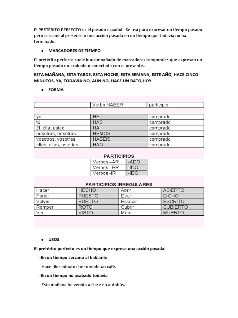 El Pretérito Perfecto | PDF