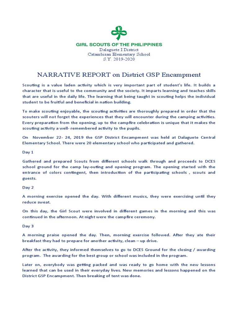 NARRATIVE REPORT On District GSP Encampment | PDF