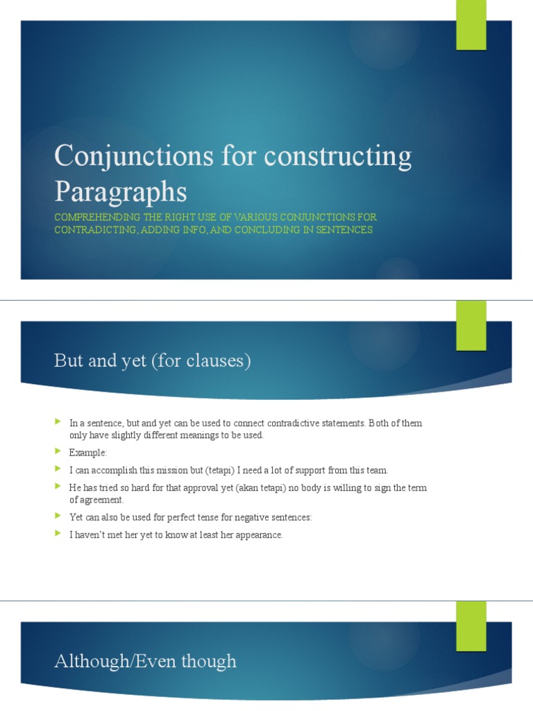 Conjunctions For Sentences and Paragraphs | PDF | Sentence (Linguistics ...