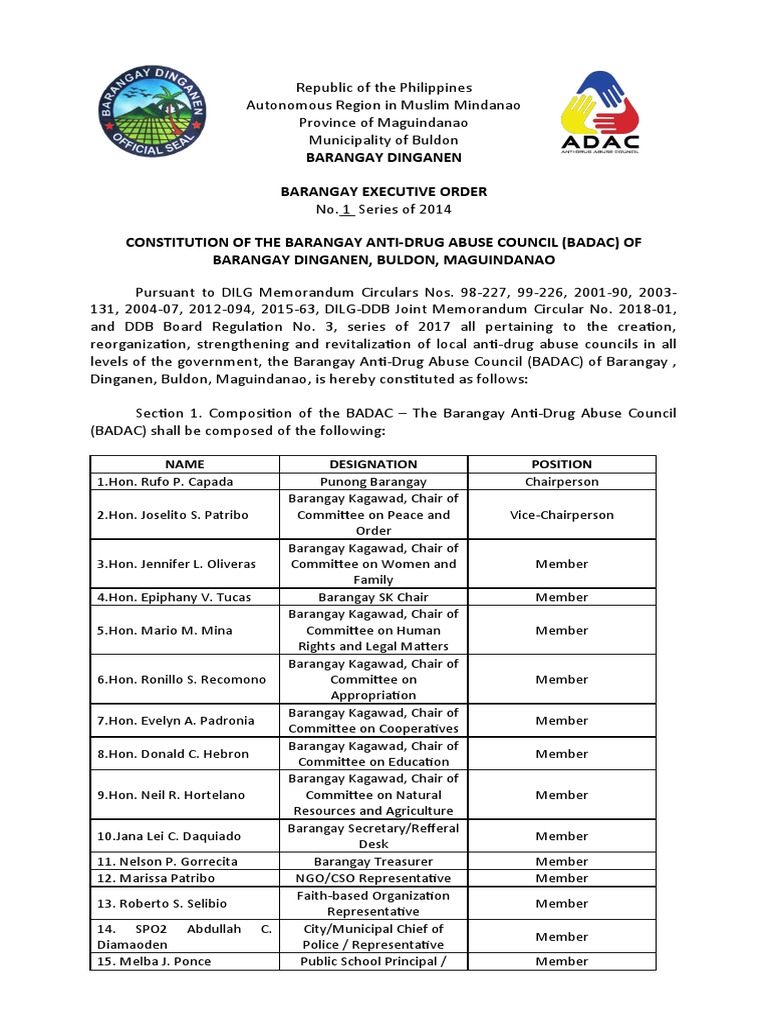 BADAC - Executive Order | PDF | Social Aspects Of Psychoactive Drugs ...