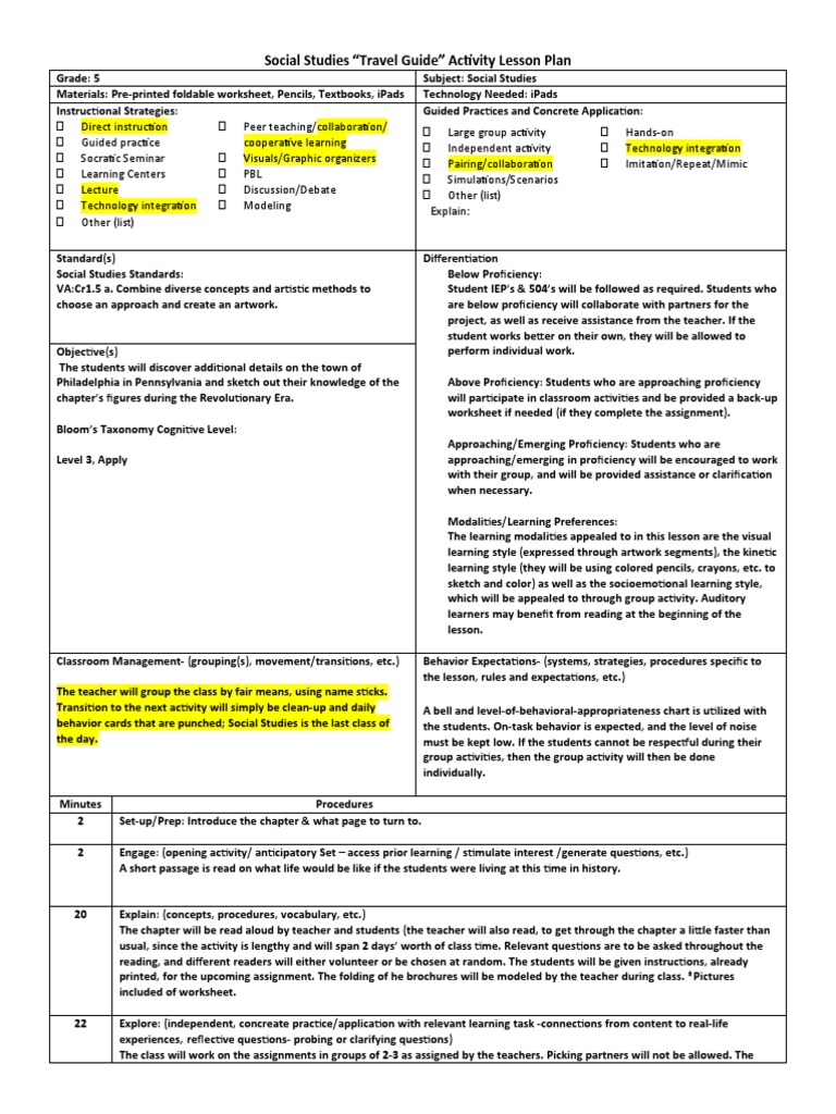 Week 3 Social Studies Travel Guide Lesson Plan Alyza Grant | PDF ...