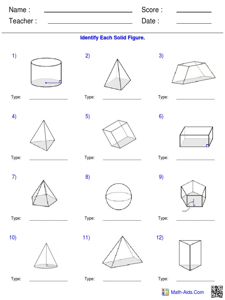 Solid Figures Identification Worksheet | PDF | Geometry | Euclidean ...