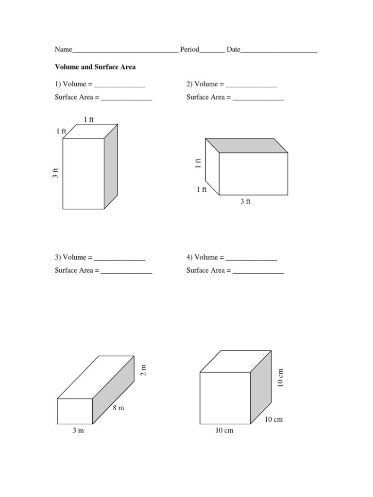 Grade 7 Volume and Surface Area Worksheet | PDF | Volume | Physics
