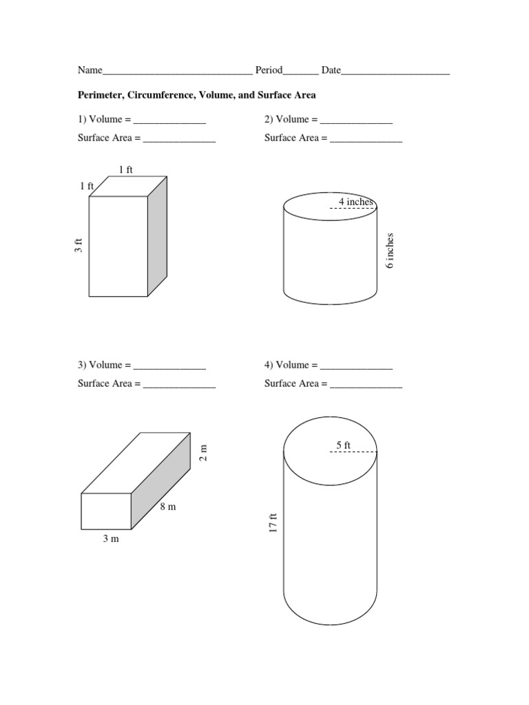 Quiz Perimeter Volume Surface Area - Math Grade 7 | PDF | Area | Volume