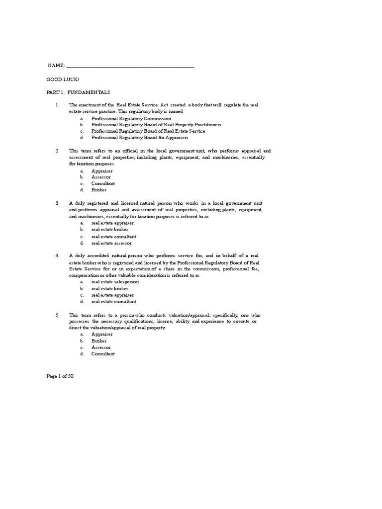 Final Mock Exam 250 Questions With Answers | PDF | Real Estate Appraisal | Valuation (Finance)