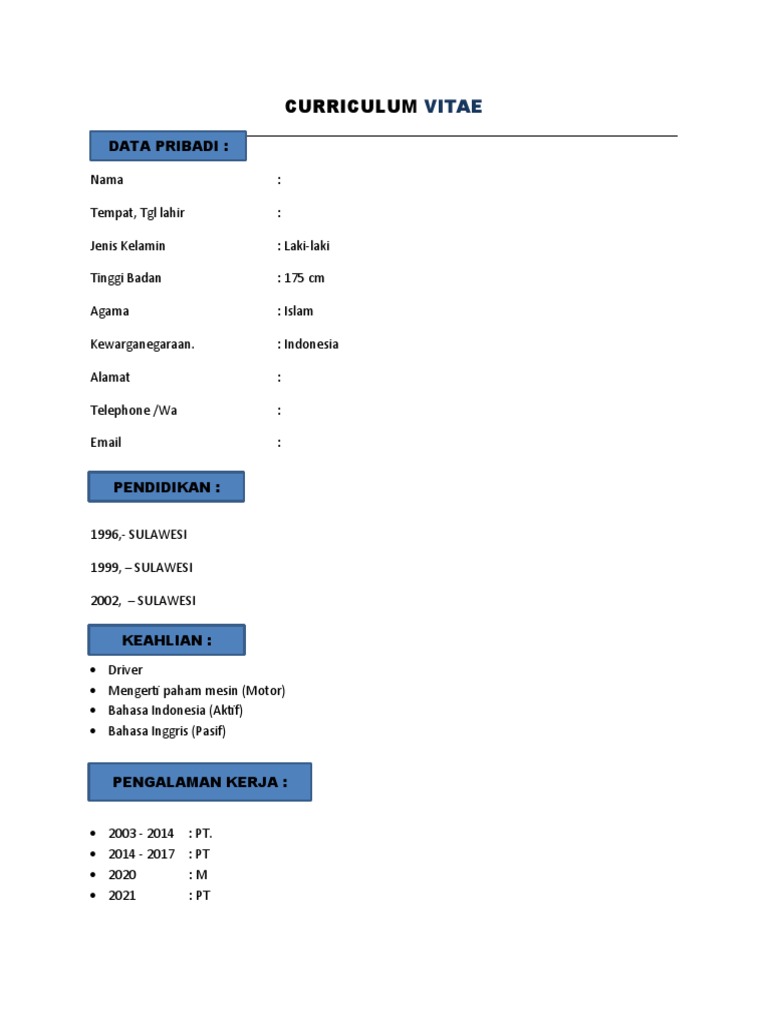 CV Lengkap: Data Pribadi dan Pengalaman | PDF