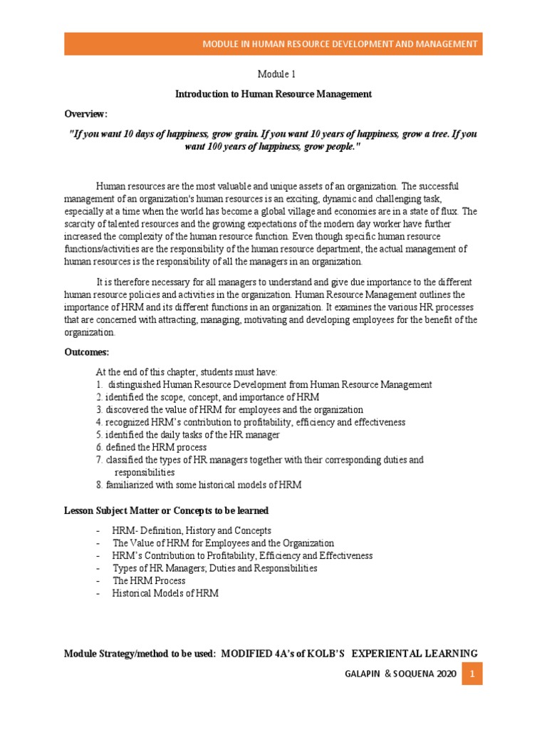 HRM Module 1 | PDF | Human Resource Management | Human Resources