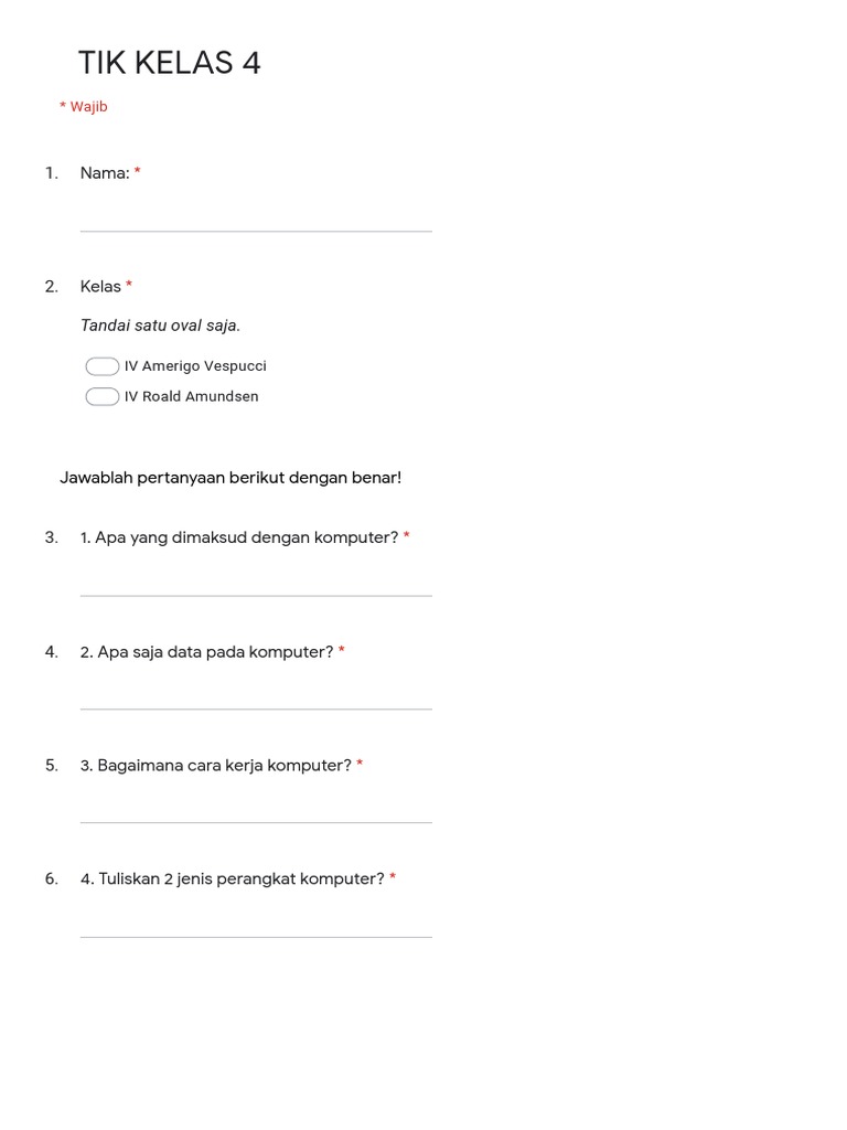 KUIS TIK KELAS 4 - Google Formulir | PDF | Game & Aktivitas