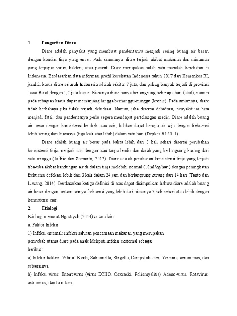 Pengertian, Etiologi, Klasifikasi Diare | PDF
