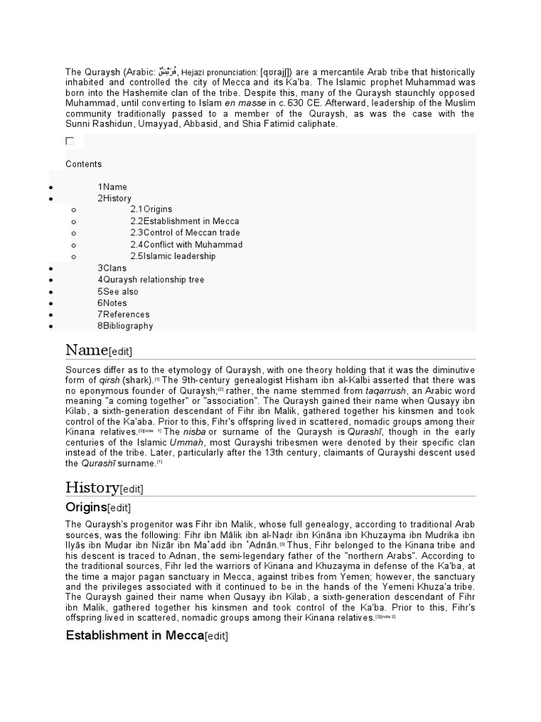Quraish Clan of Pernisular Arab | Download Free PDF | North Africa | Arabs