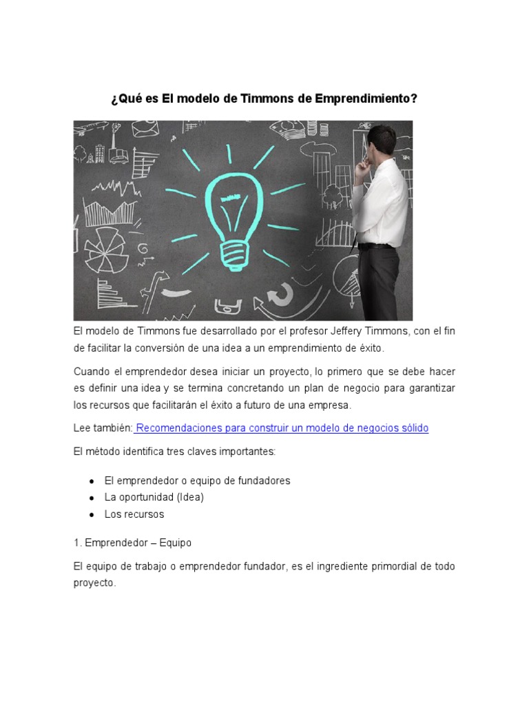 Qué Es El Modelo de Timmons de Emprendimiento | PDF | Iniciativa ...