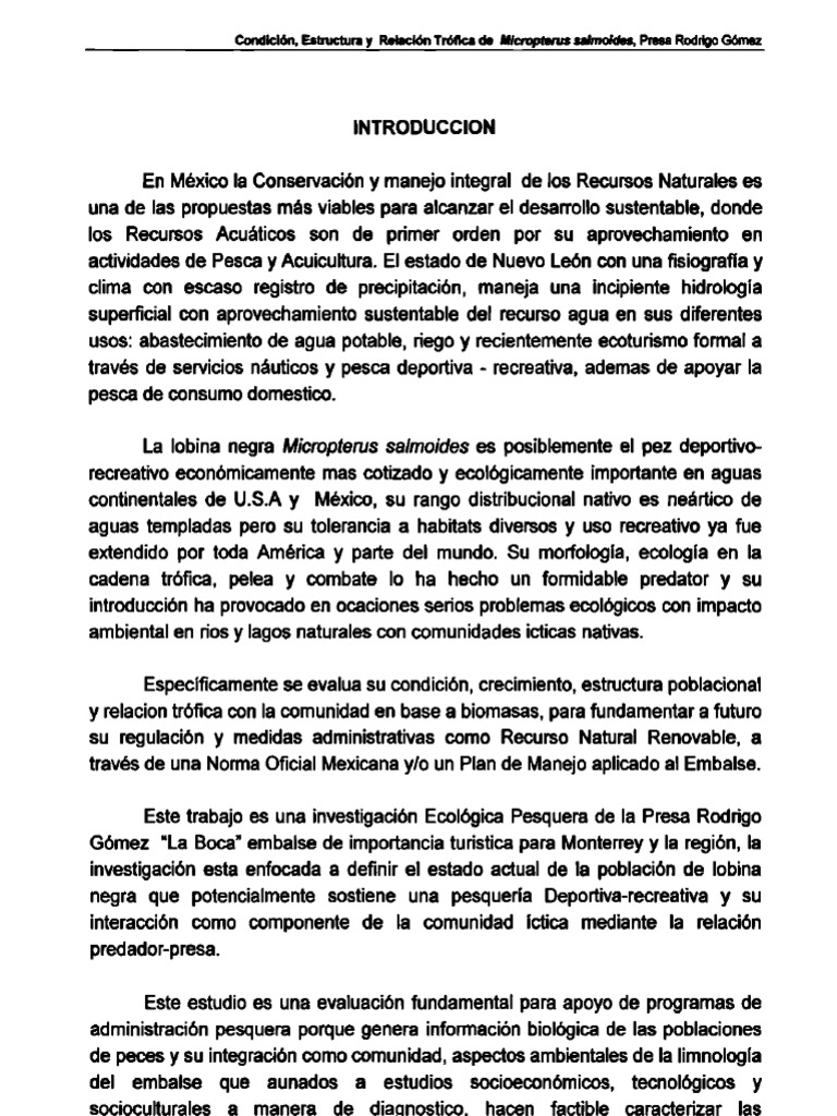 Condición Estructura Y Relación Trófica De La Lobina Negra Micropterus