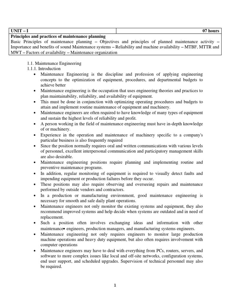 Principles of Effective Maintenance Planning and Management | PDF | Reliability Engineering ...